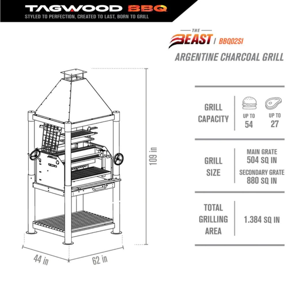 Tagwood BBQ 61" BBQ02SI The Beast Argentine Wood Fire & Charcoal Grill